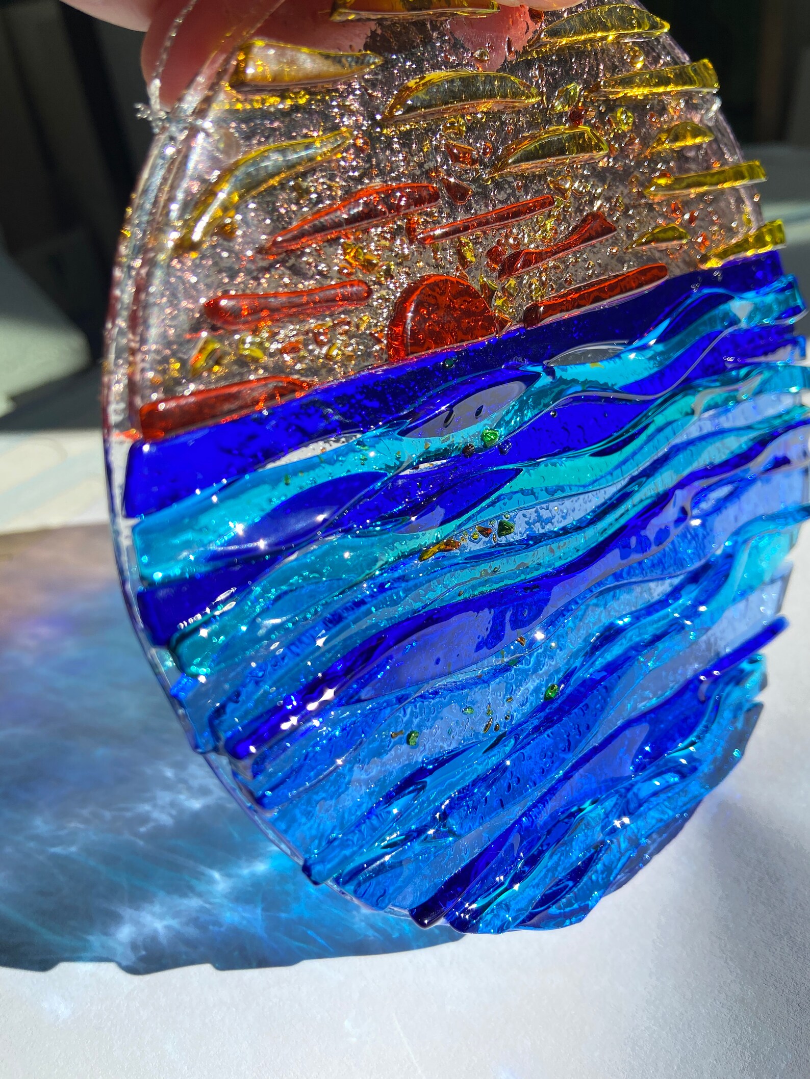 Sunset in the Ocean Waves Glass Suncatchers Fused Glass | Etsy