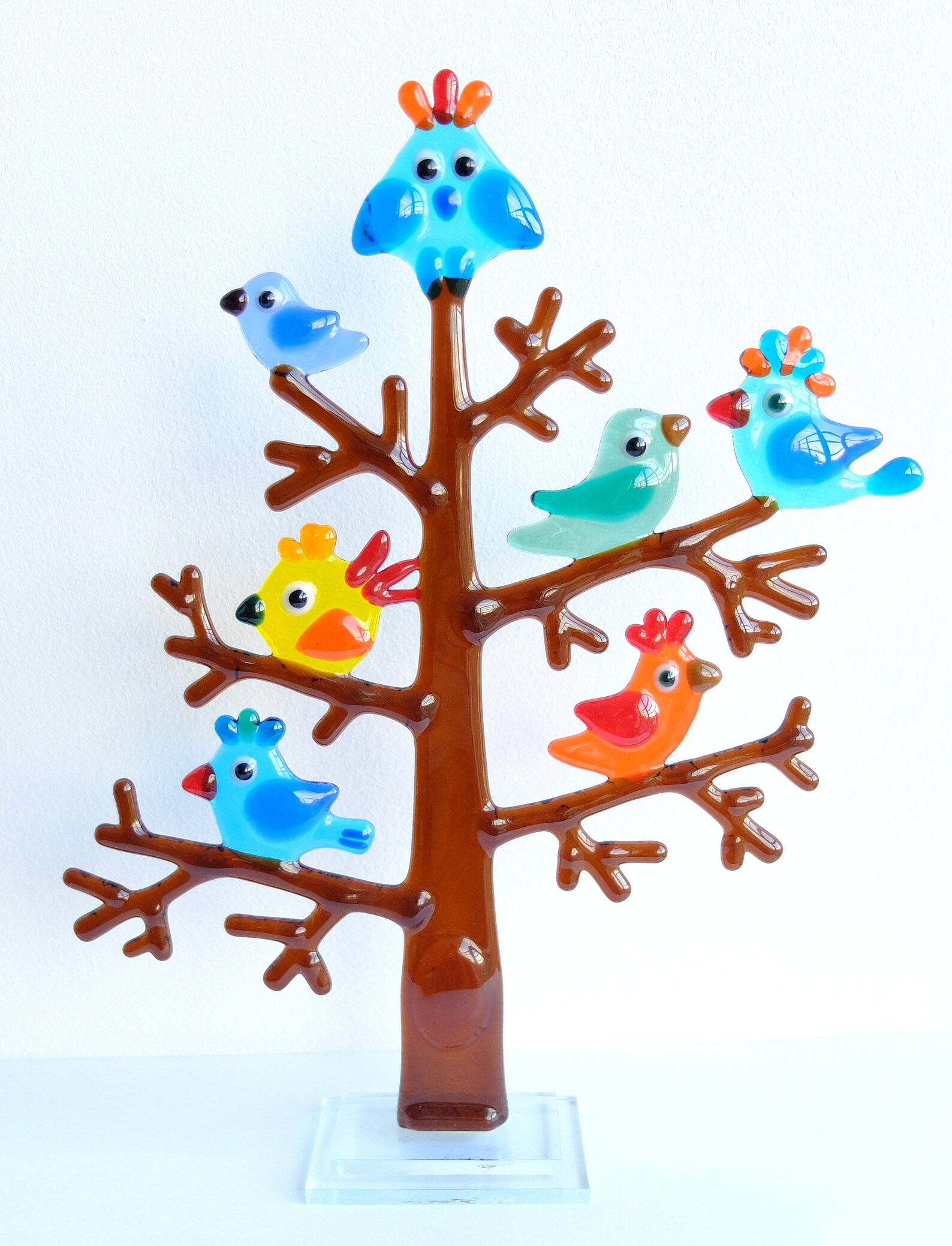 Fused Glass Tree With Birds Color Glass Birds Glass | Etsy