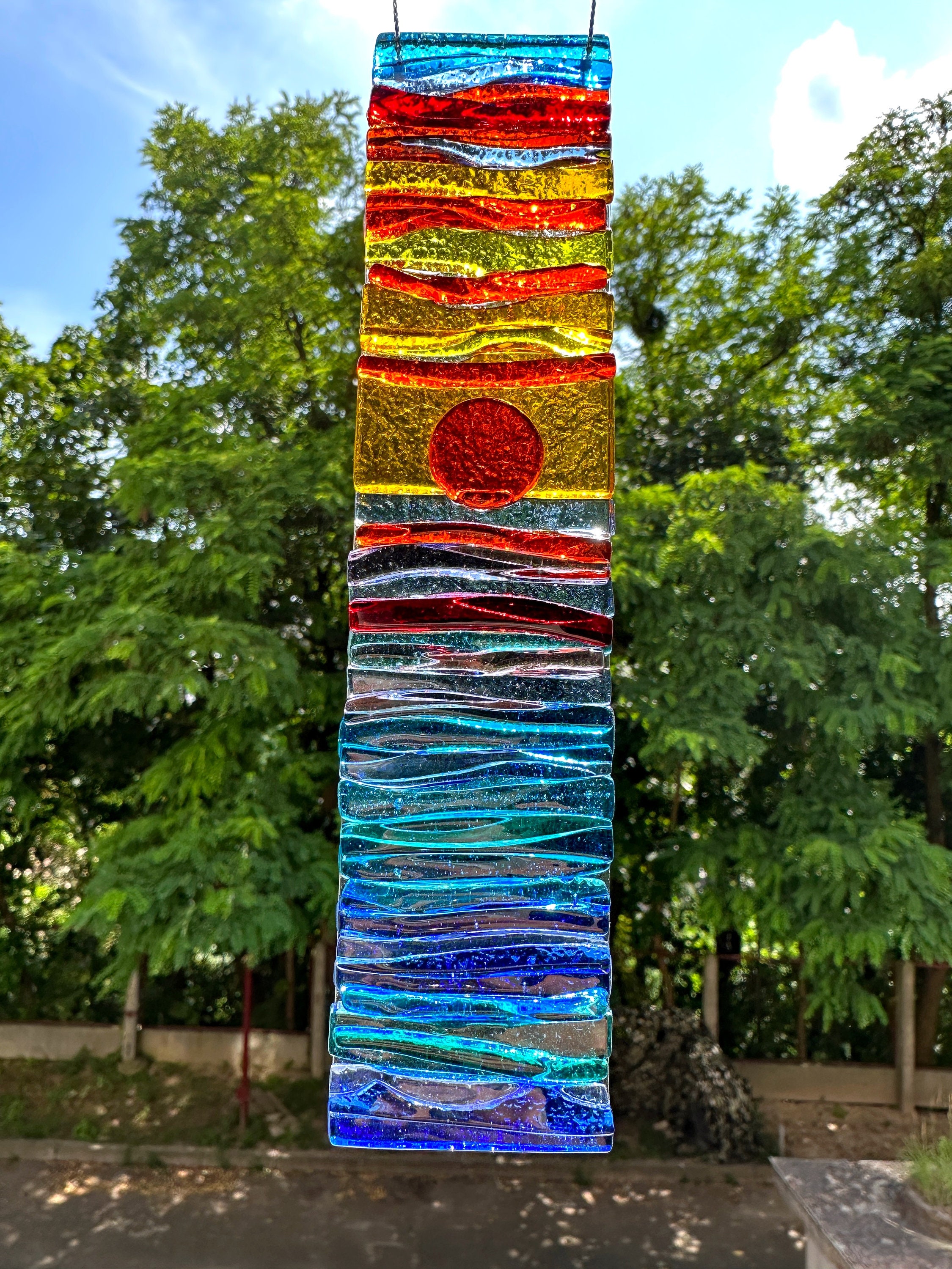 Fused Glass Sunset Suncatcher: Handmade Window Hanging - Etsy