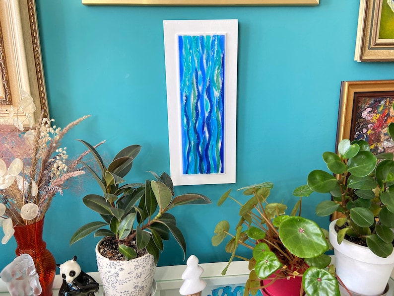 Vertical Blue Ocean Wall Art Fused Glass Wall Art Glass Sea Etsy