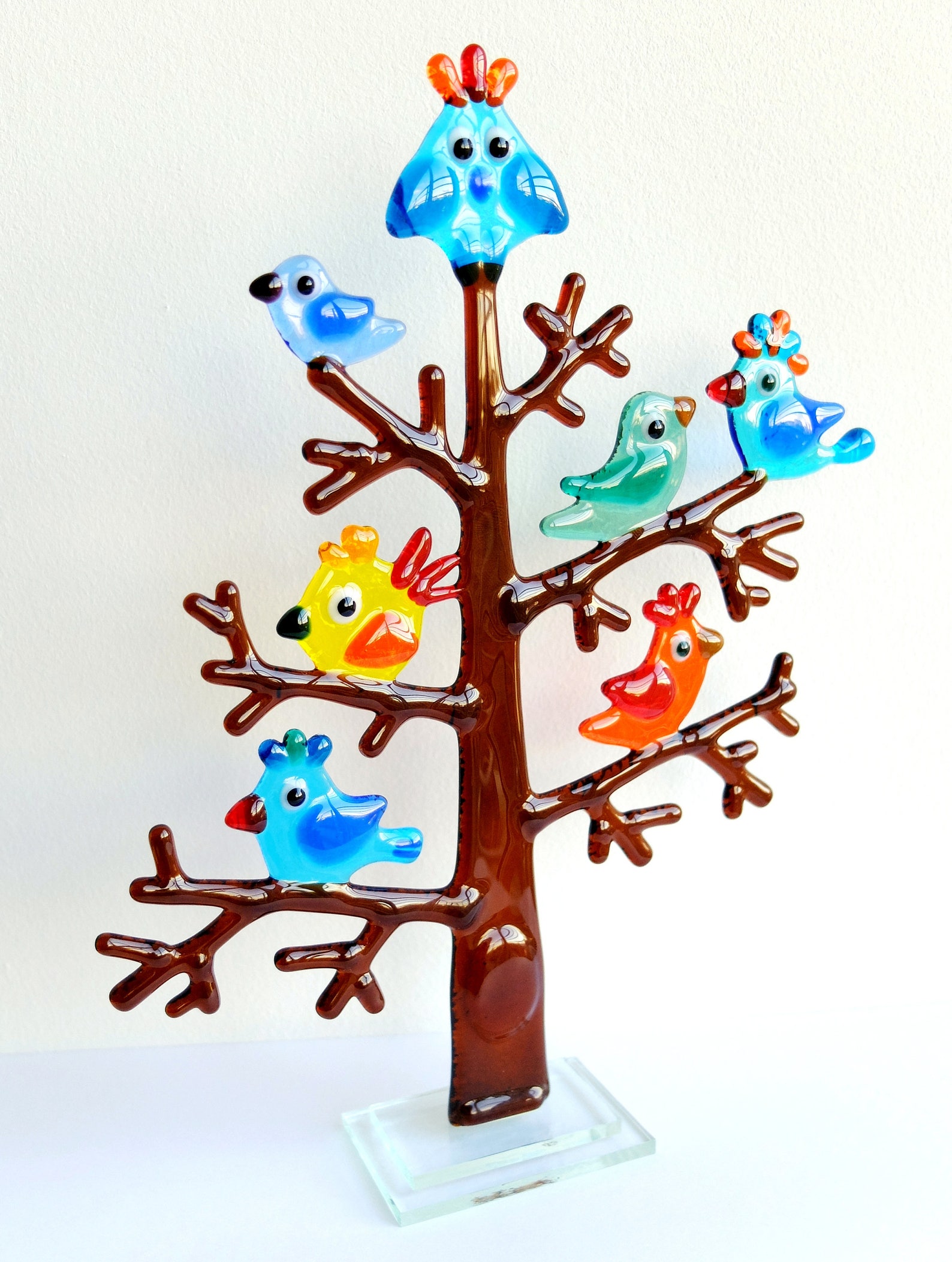 Fused Glass Tree With Birds Color Glass Birds Glass - Etsy