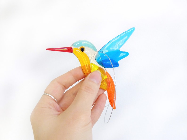 Hummingbird Fused Glass Suncatcherbird Suncatcher Glass - Etsy UK