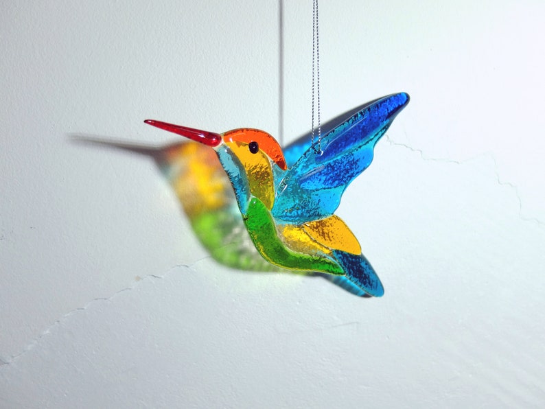 Fused Glass Hummingbird Suncatcher: Rainbow Bird, Garden Decor - Etsy