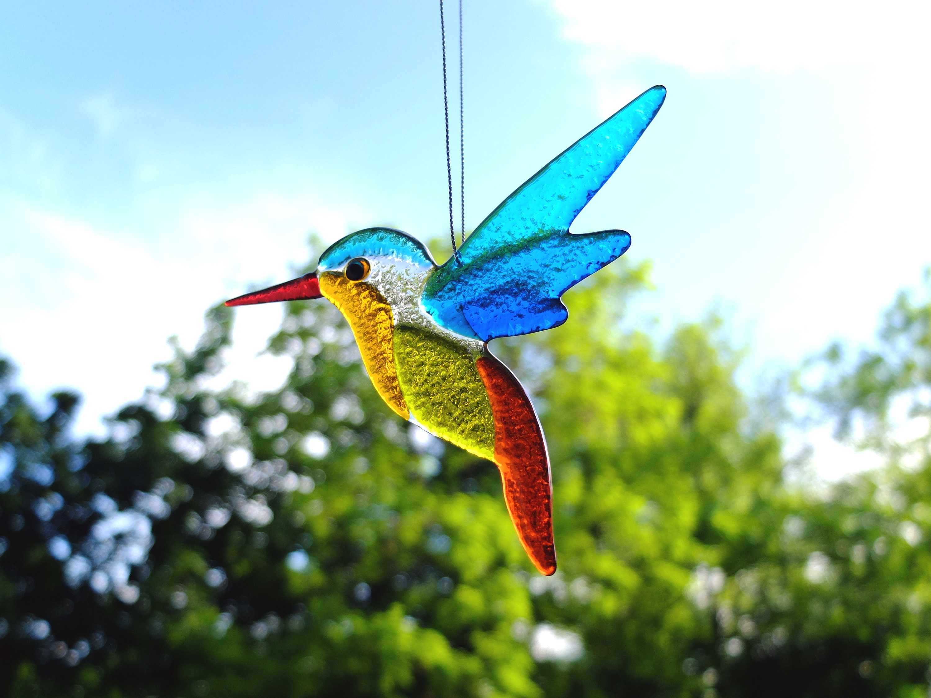 Hummingbird Fused Glass Suncatcherbird Suncatcher Glass | Etsy UK