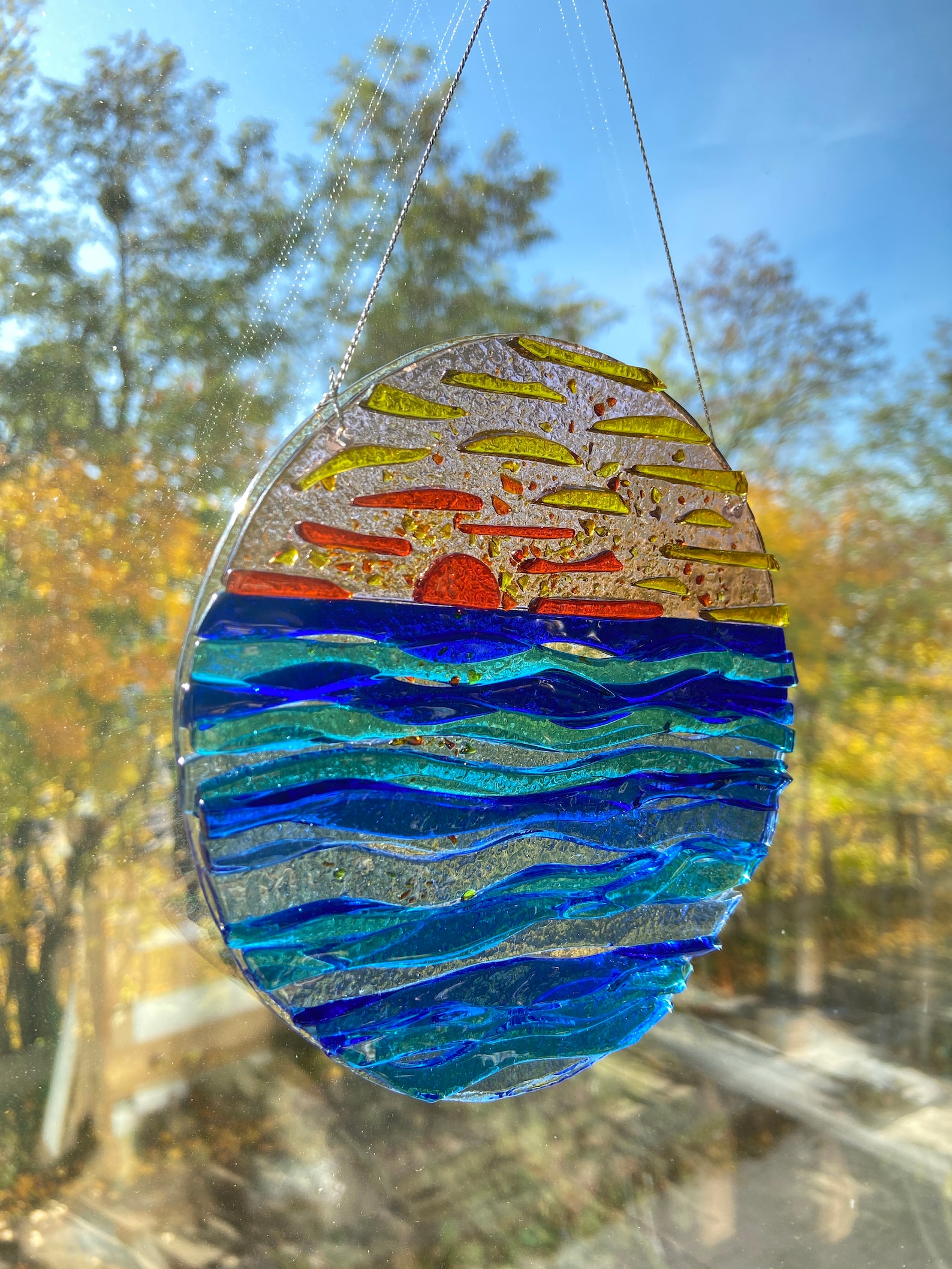 Sunset in the Ocean Waves Glass Suncatchers Fused Glass | Etsy