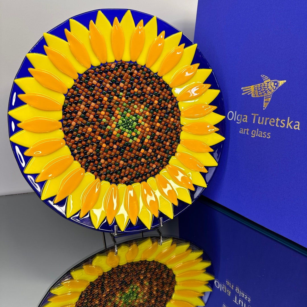 Handmade Fused Glass Sunflower Plate: Kitchen & Living Room Decor (10. ...