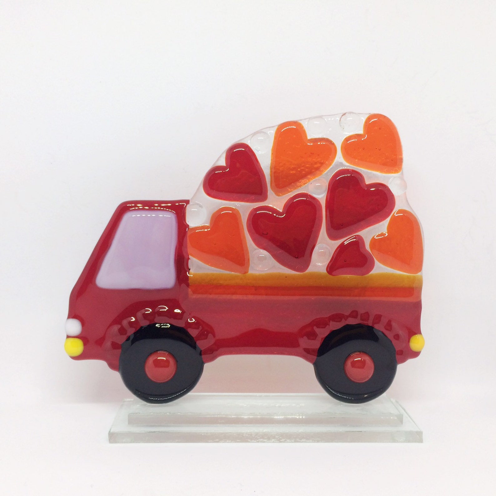 Handmade Fused Glass Car With Hearts Red Truck Valentine - Etsy