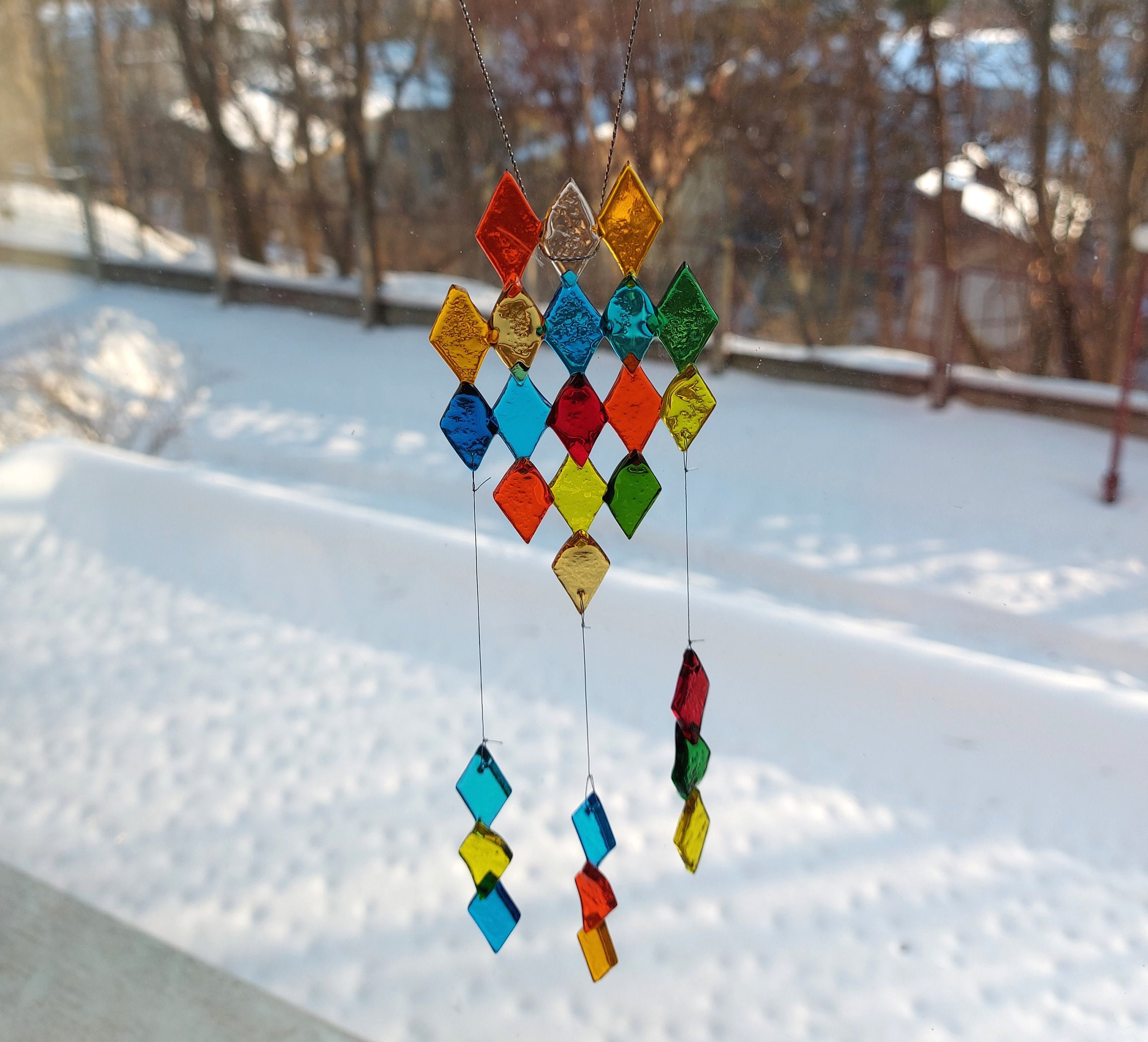 Rainbow Fused Glass Suncatcher Rainbow Art Glass Geometric | Etsy