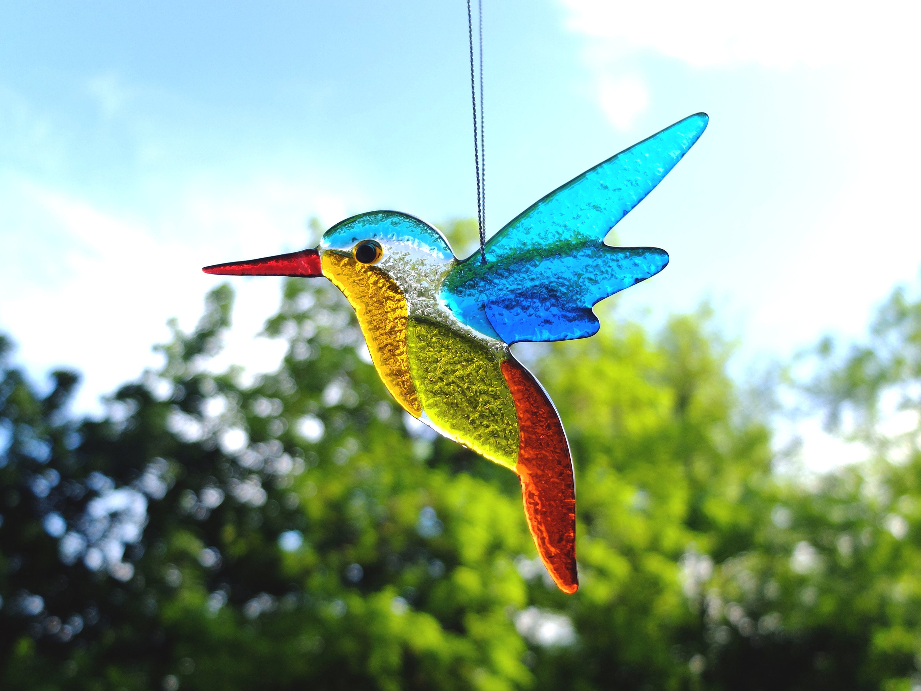 Hummingbird Fused Glass Suncatcherbird Suncatcher Glass | Etsy UK