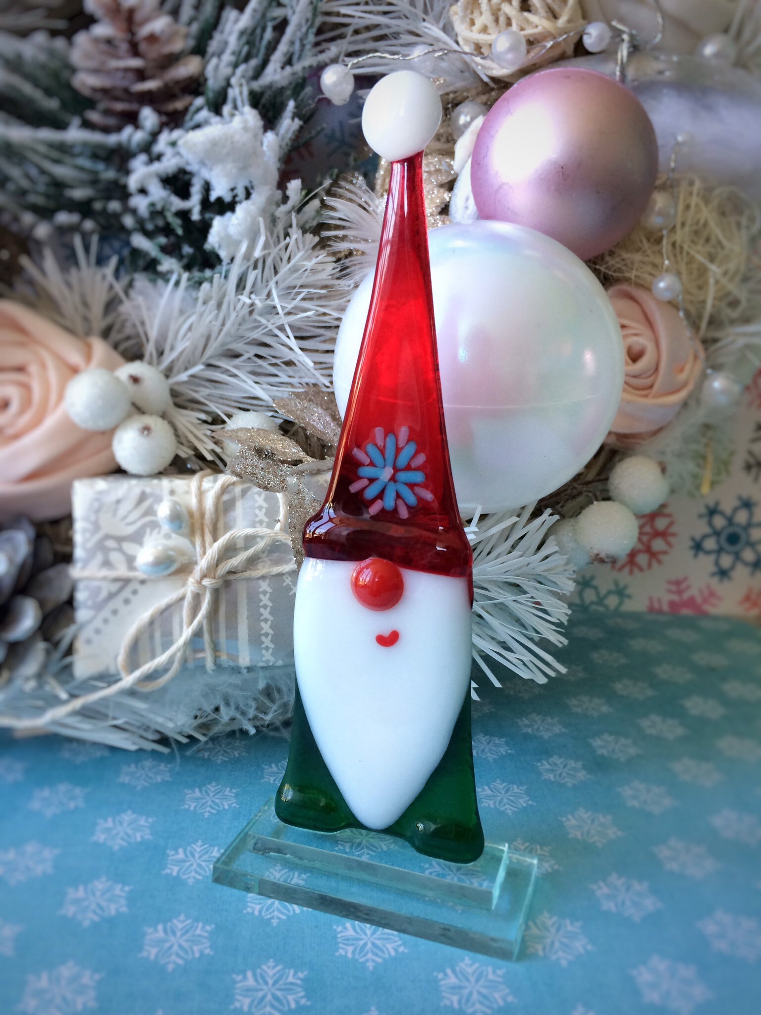 Christmas gnome Fused glass gnome Christmas Decor Christmas | Etsy