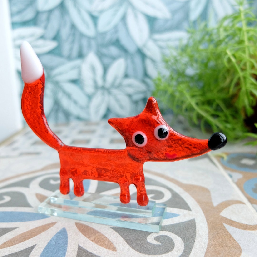 Glass Fox Figurine, Fused Glass Fox, Glass Figurine, Glass Animals ...