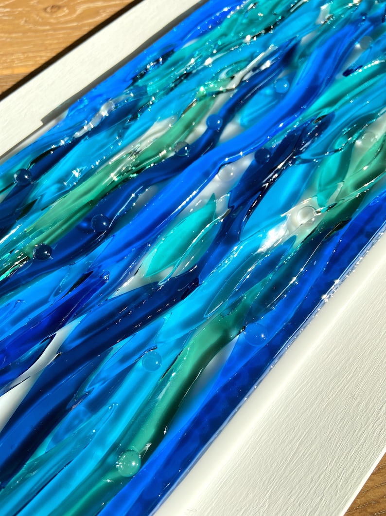Vertical Blue Ocean Wall Art Fused Glass Wall Art Glass Sea Etsy
