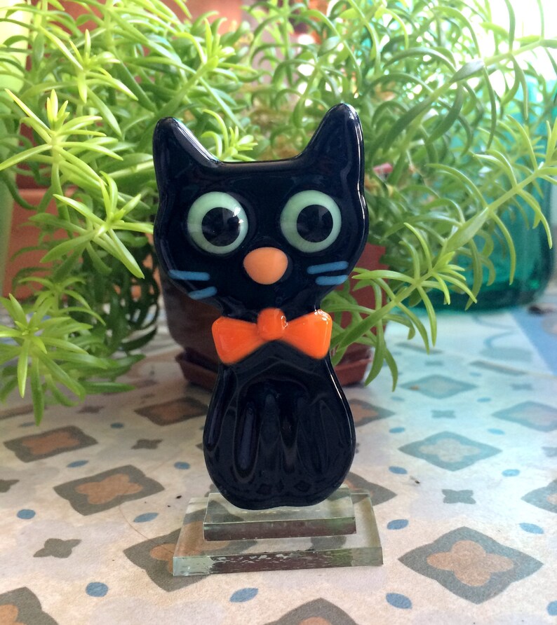 Black Glass Cat Glass Cat Sculpture Cat Figurine Glass - Etsy
