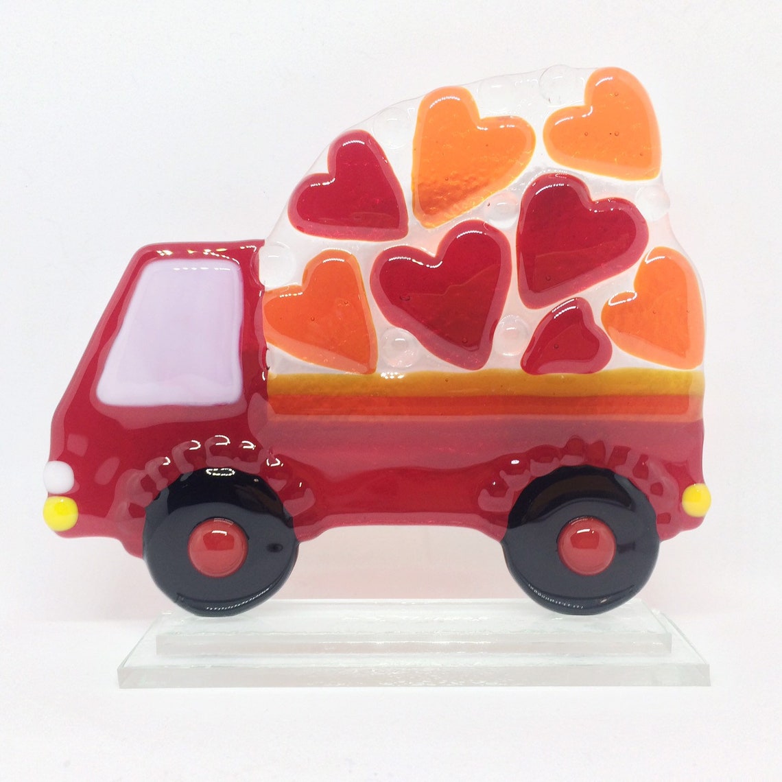 Handmade Fused Glass Car With Hearts Red Truck Valentine - Etsy
