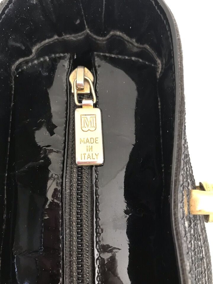 Authentic BRUNO MAGLI Black Patent Leather Bag Purse Handbag Basket ...