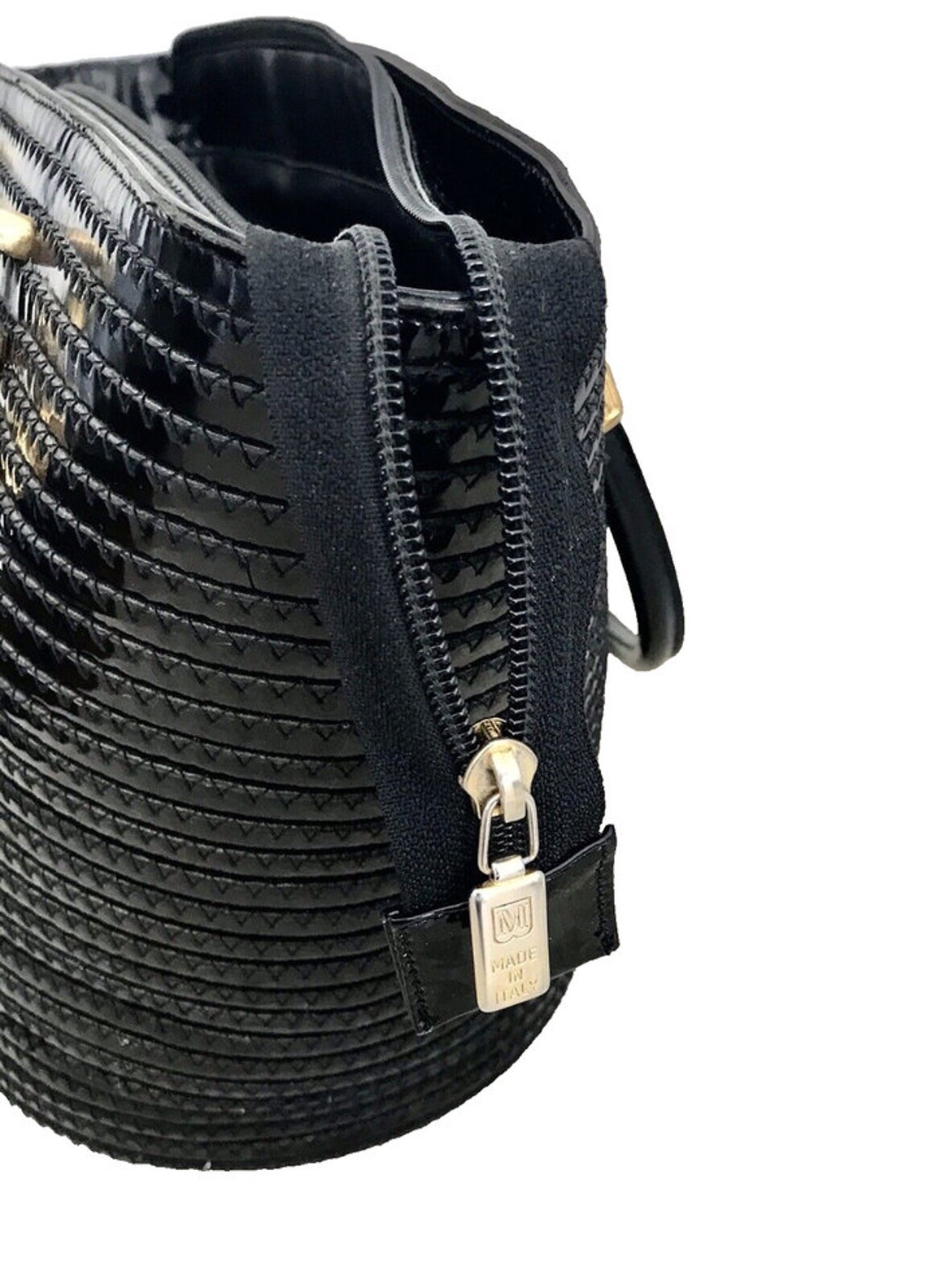 Authentic BRUNO MAGLI Black Patent Leather Bag Purse Handbag Basket ...