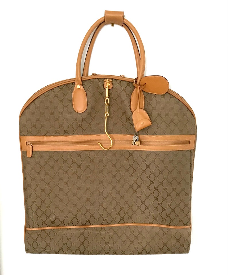 Vintage Authentic Gucci GG Monogram Folding Garment Bag Luggage ...