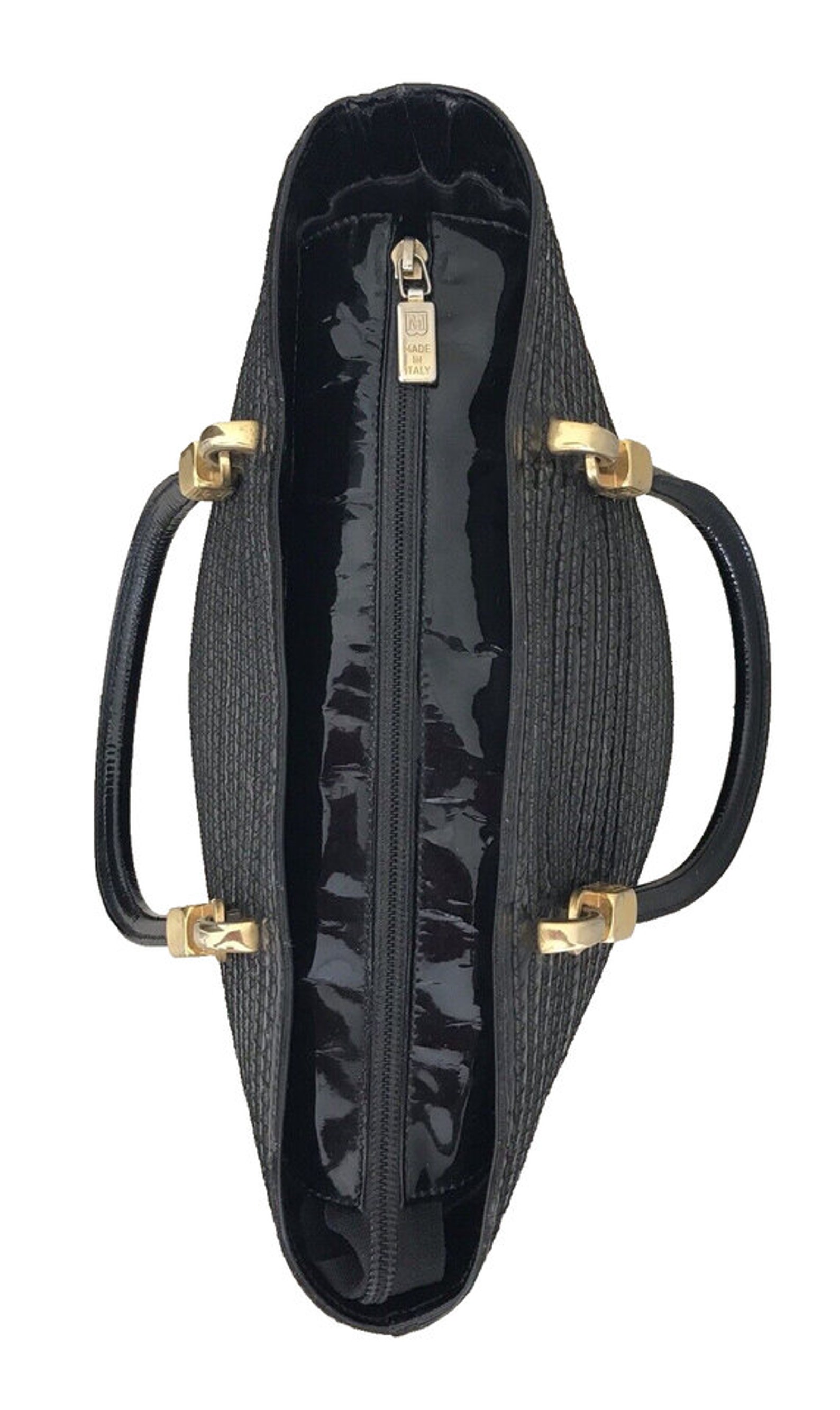 Authentic BRUNO MAGLI Black Patent Leather Bag Purse Handbag Basket ...