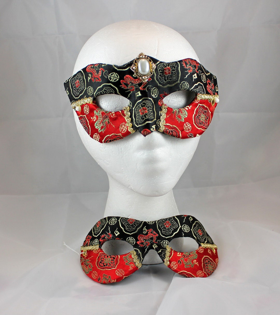 Masquerade Ball Masks, Couples Matching Red and Black Satin Brocade ...