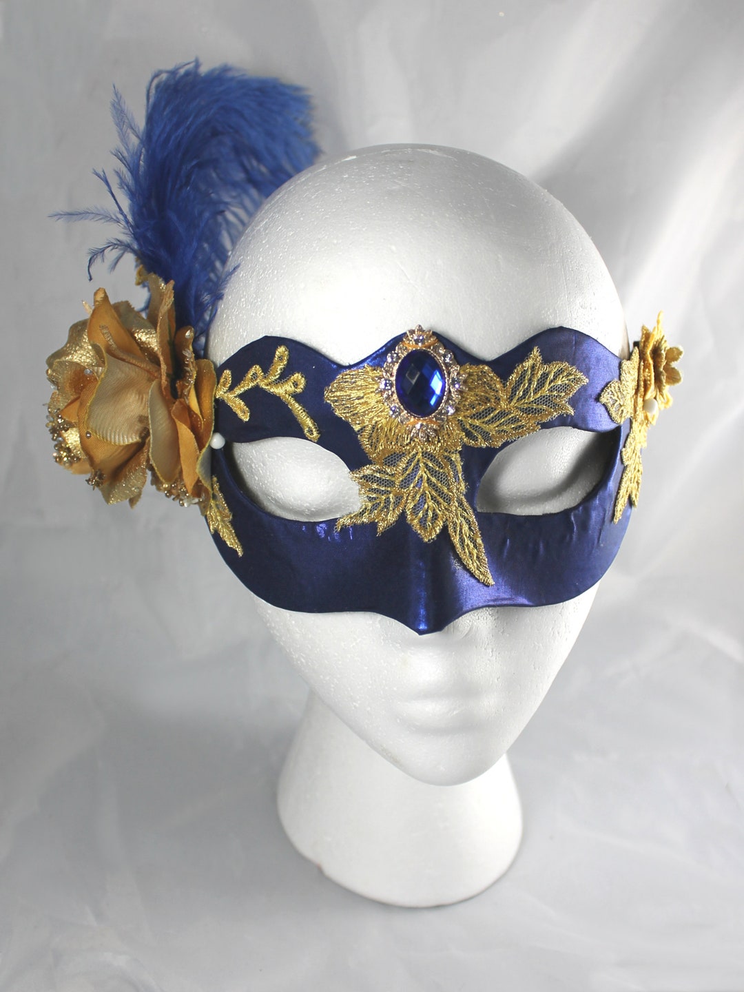 Midnight Blue and Gold Women's Masquerade Mask, OOAK Masquerade Ball ...