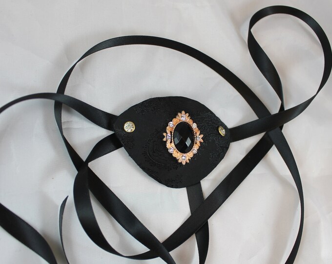 Black Eye Patch, Black Satin Brocade and Leather Pirate Eye Patch ...