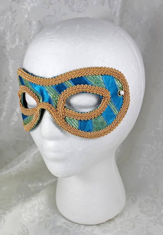 Blue Eye Mask Turquoise Blue and Gold Satin Brocade Over - Etsy