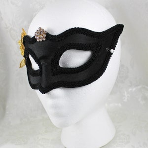 Black Satin Mask, Curvy Black Satin and Flexible Leather Masquerade ...