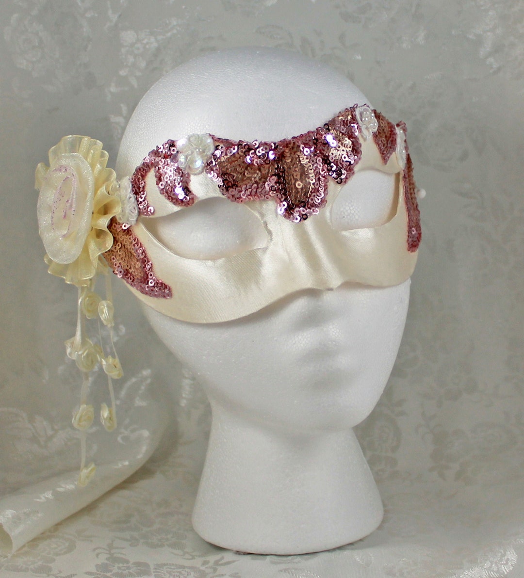 Ivory Mauve Dusty Rose Satin Mask, Women's Pale Champagne Satin ...