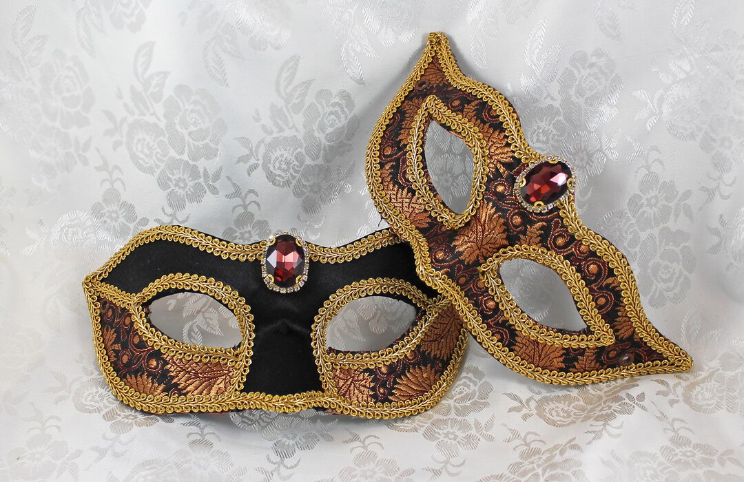 Masquerade Ball Masks, Couples Matching Bronze and Black Metallic ...
