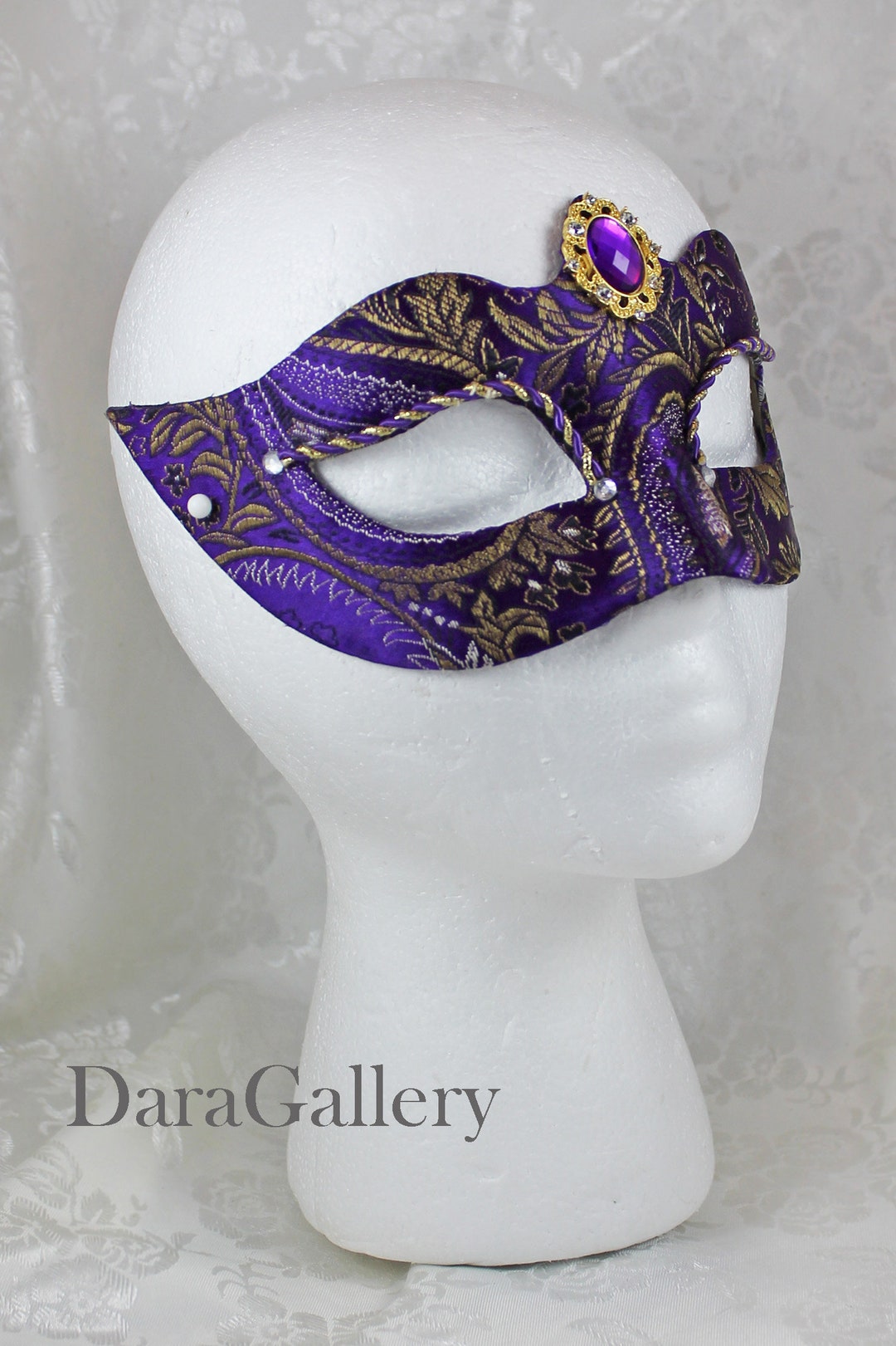 Purple Masquerade Mask, MADE to ORDER Purple and Gold Satin Brocade ...