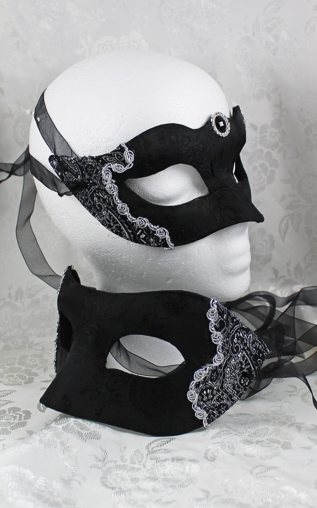 Masquerade Mask Set, Couples Matching Black-silver Brocade and Black ...