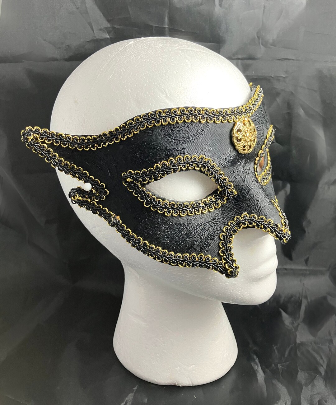 Black Satin Brocade Dragon Rider Masquerade Mask, Black Satin Medieval ...