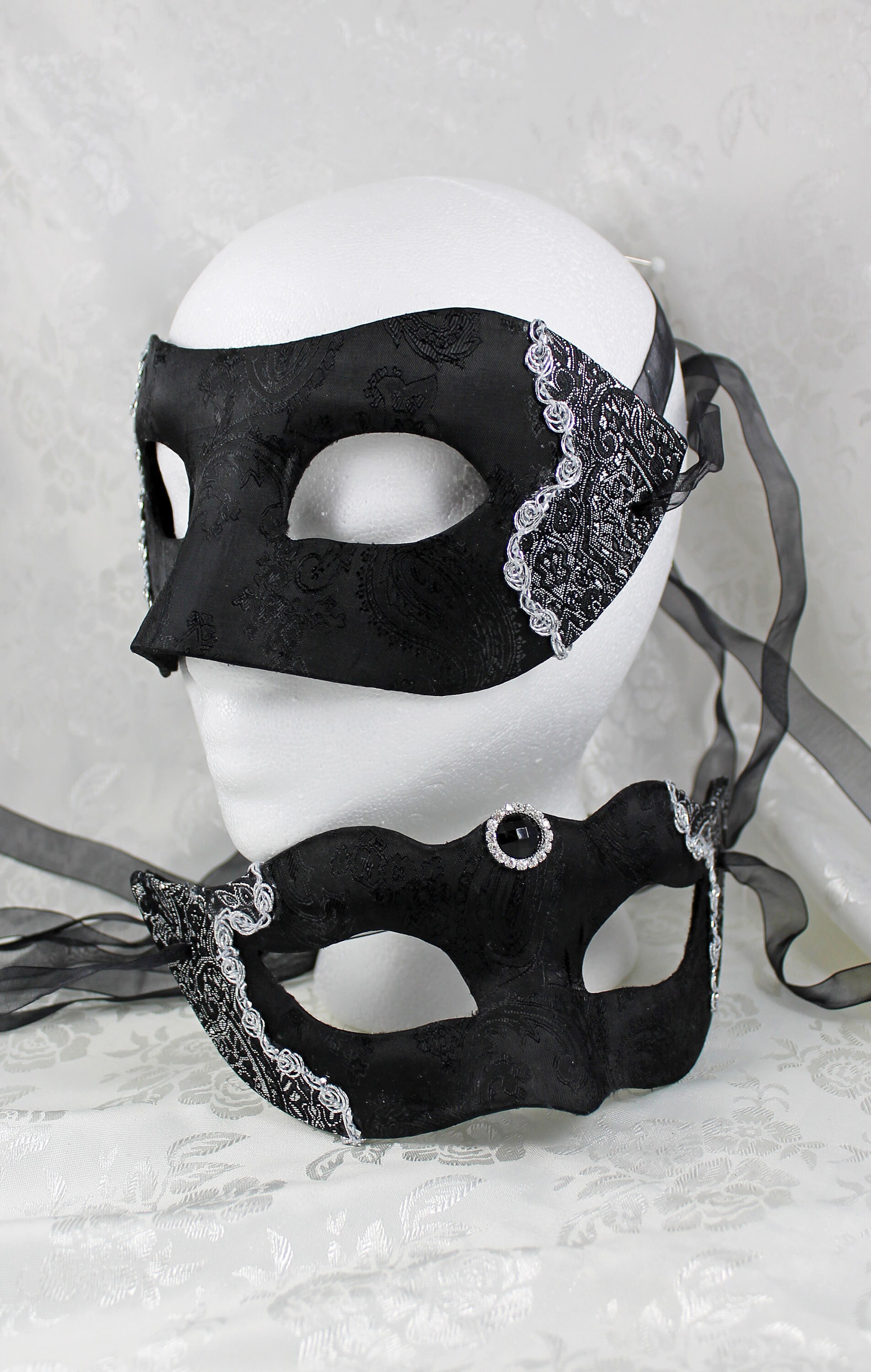 Masquerade Mask Set Couples Matching Black-silver Brocade and - Etsy