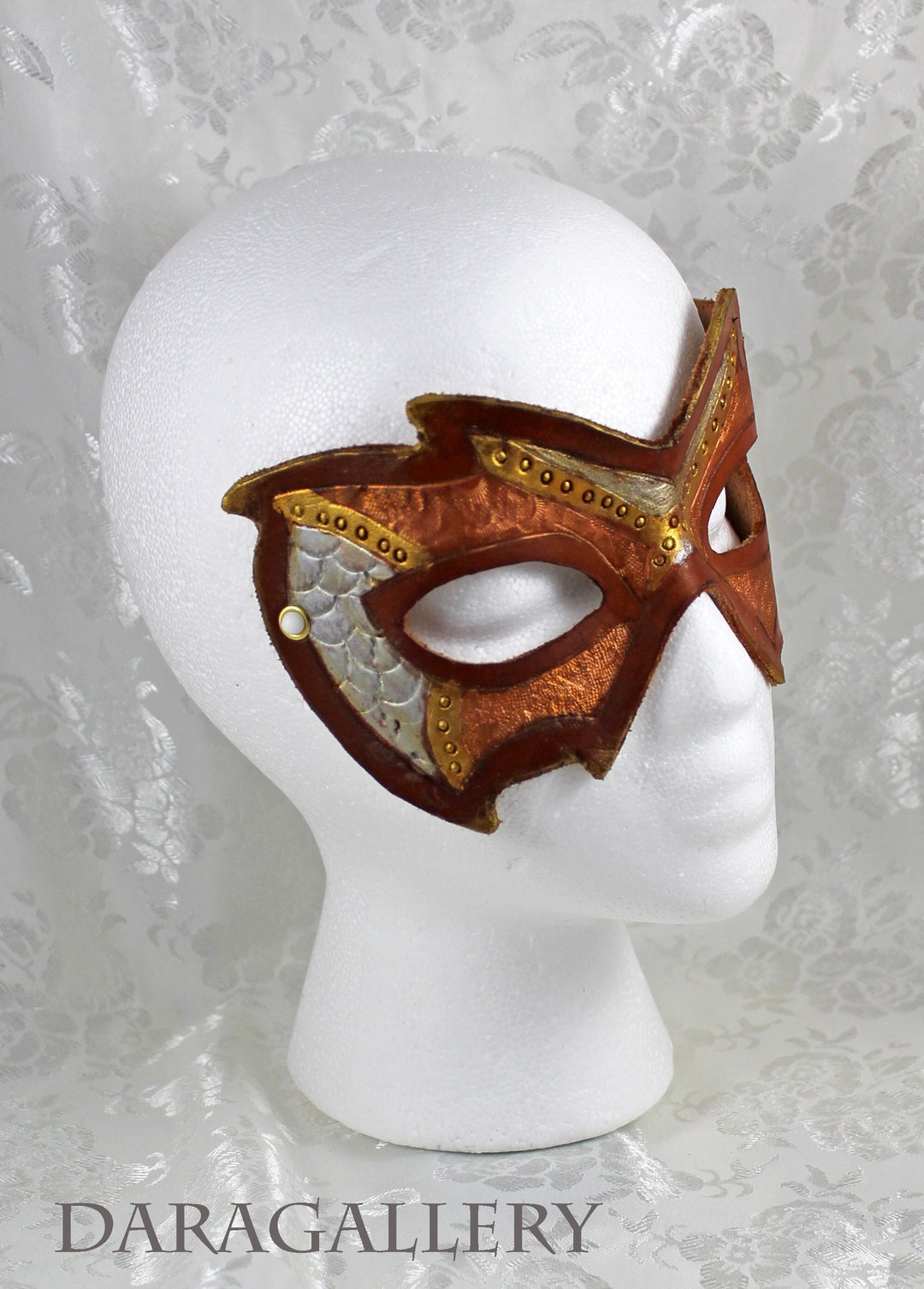 Tooled Leather Mask, Bronze and Silver Veg Tan Superhero Medieval Style ...