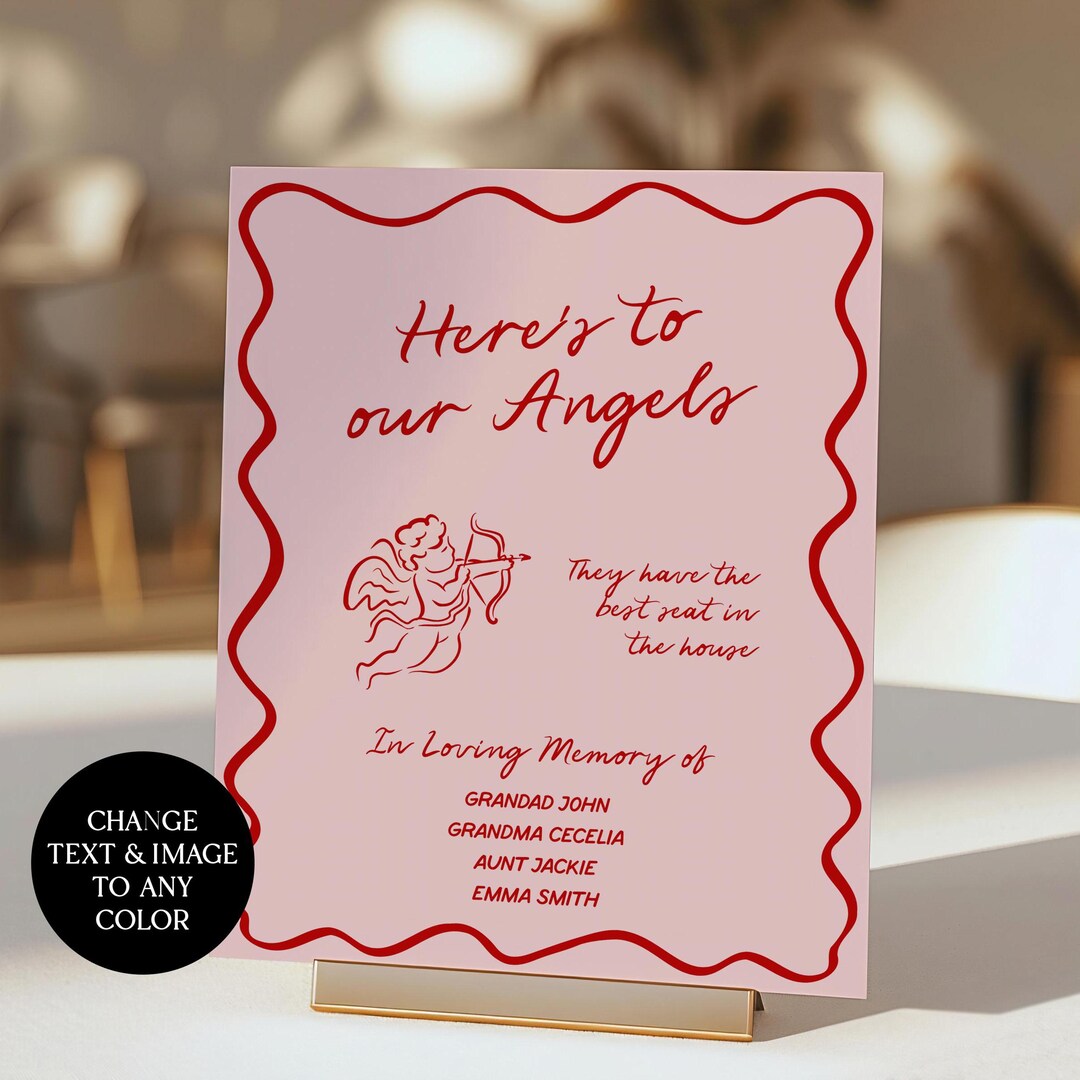 Memorial Table Sign: Whimsical Angel Design (editable Canva Template ...