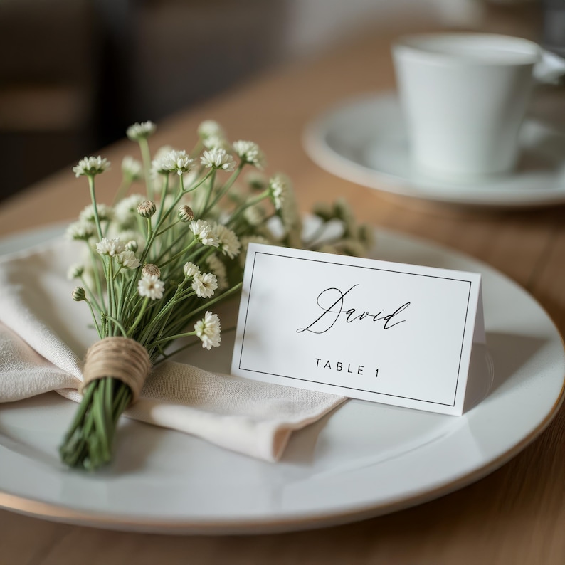 Minimalist Script Wedding Place Cards: Editable Canva Template (digital ...