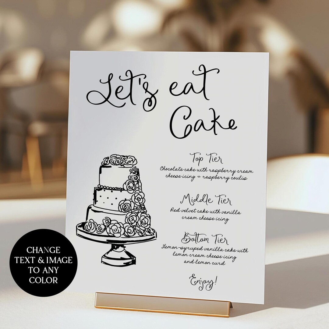 Whimsical Wedding Cake Menu Sign Template, Wedding Cake Dessert Menu ...