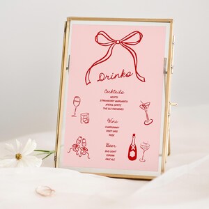 Pink and Red Whimsical Hand Drawn Style Bar Menu Sign, Ribbon Printable ...