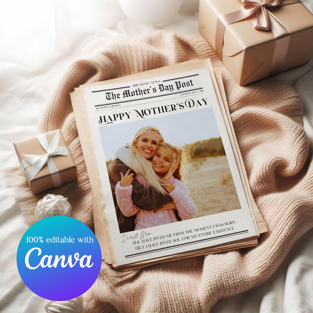 Mothers Day Newspaper Template, Canva Editable Newspaper, Personalized ...