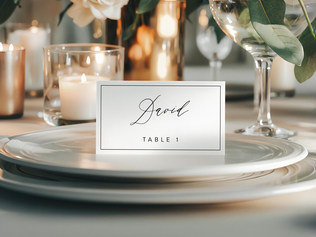 Minimalist Script Wedding Place Cards: Editable Canva Template (digital ...