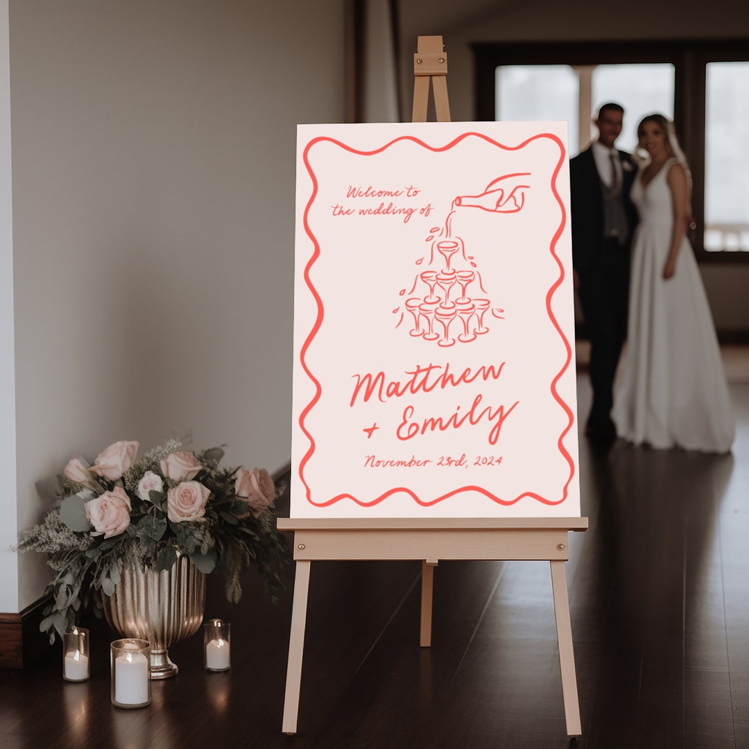 Whimsical Hand Drawn Style Wedding Welcome Sign, Easel Welcome Sign ...