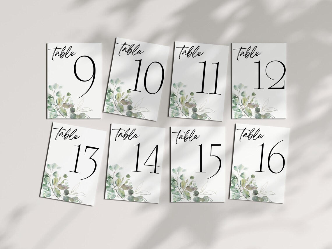 Eucalyptus Wedding Table Numbers: Greenery Reception Decor (canva ...