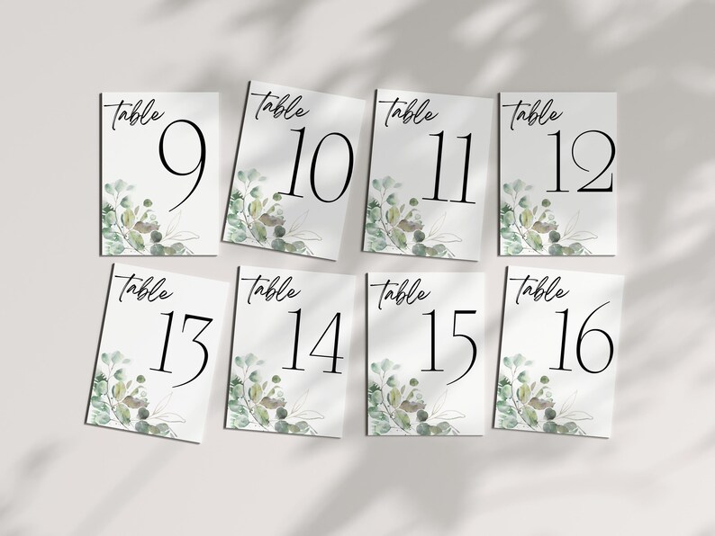 Eucalyptus Wedding Table Numbers: Greenery Reception Decor (canva ...