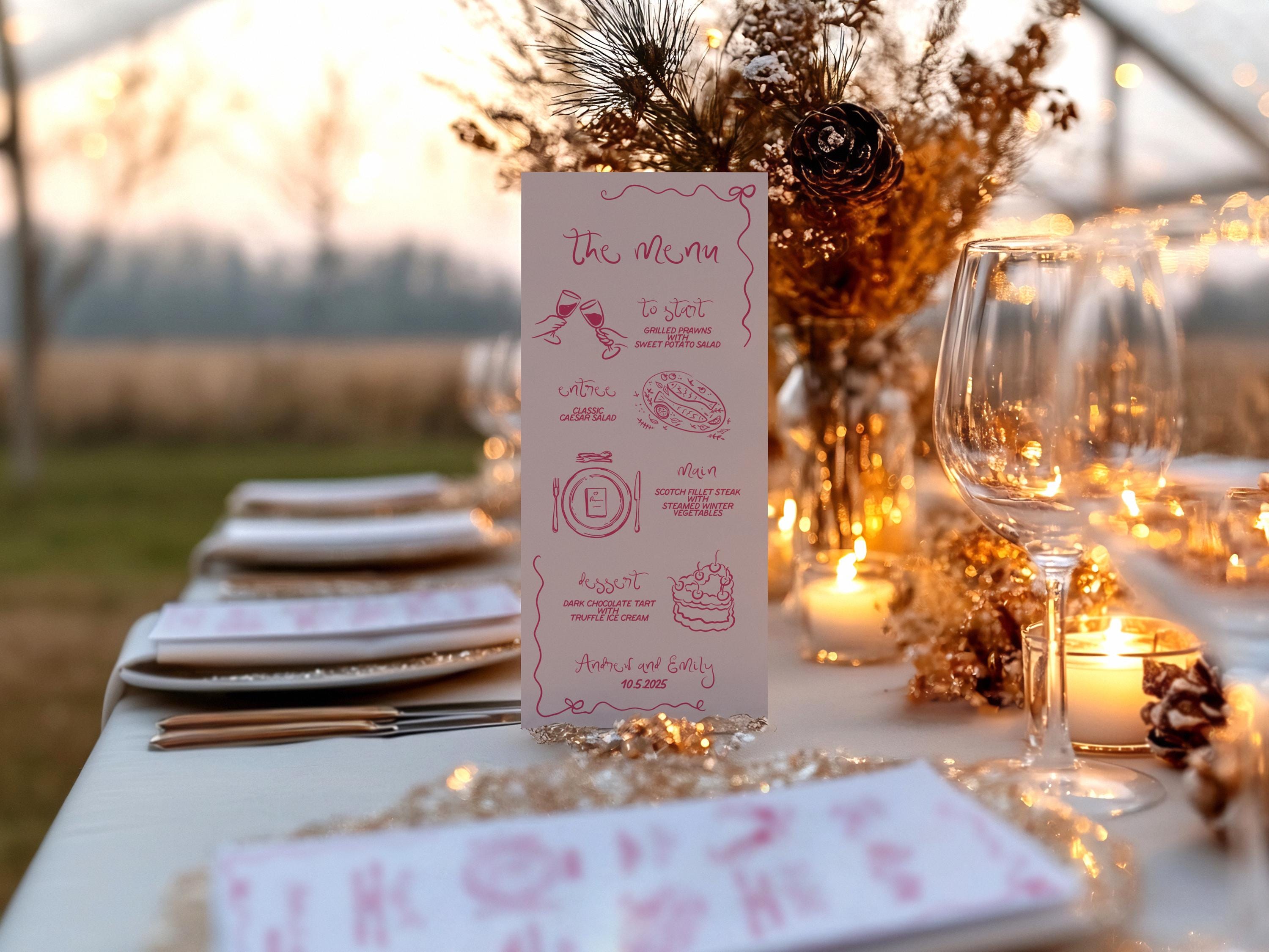 Whimsical Hand Drawn Menu Sign: Pink & Red Wedding, Birthday (canva ...