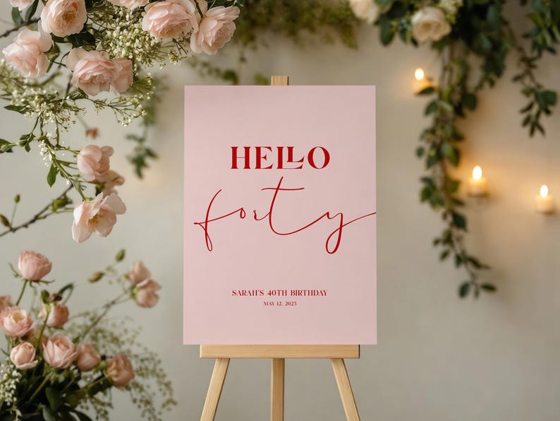 Hello Forty Welcome Sign: 40th Birthday Party Poster, Editable Canva ...