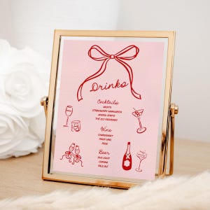 Pink and Red Whimsical Hand Drawn Style Bar Menu Sign, Ribbon Printable ...