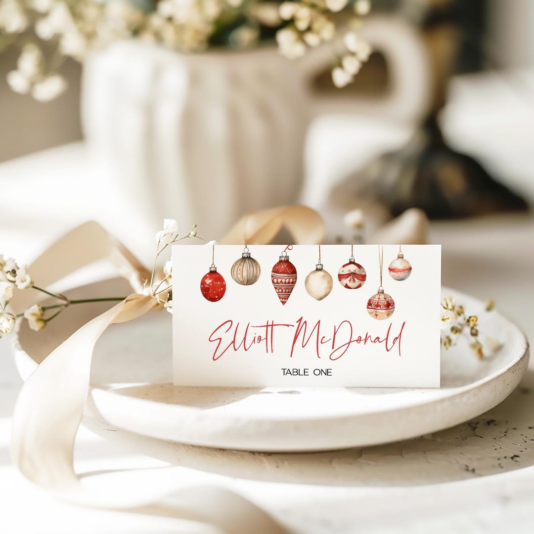 Christmas Printable Place Card Template, Holiday Party Placecard ...