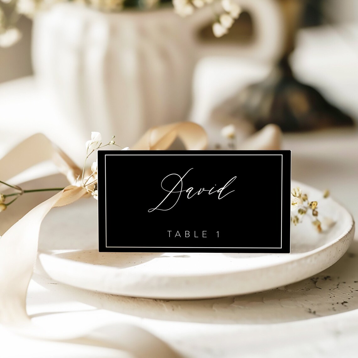 Black Printable Place Card Template, Minimalist Wedding Place Card ...
