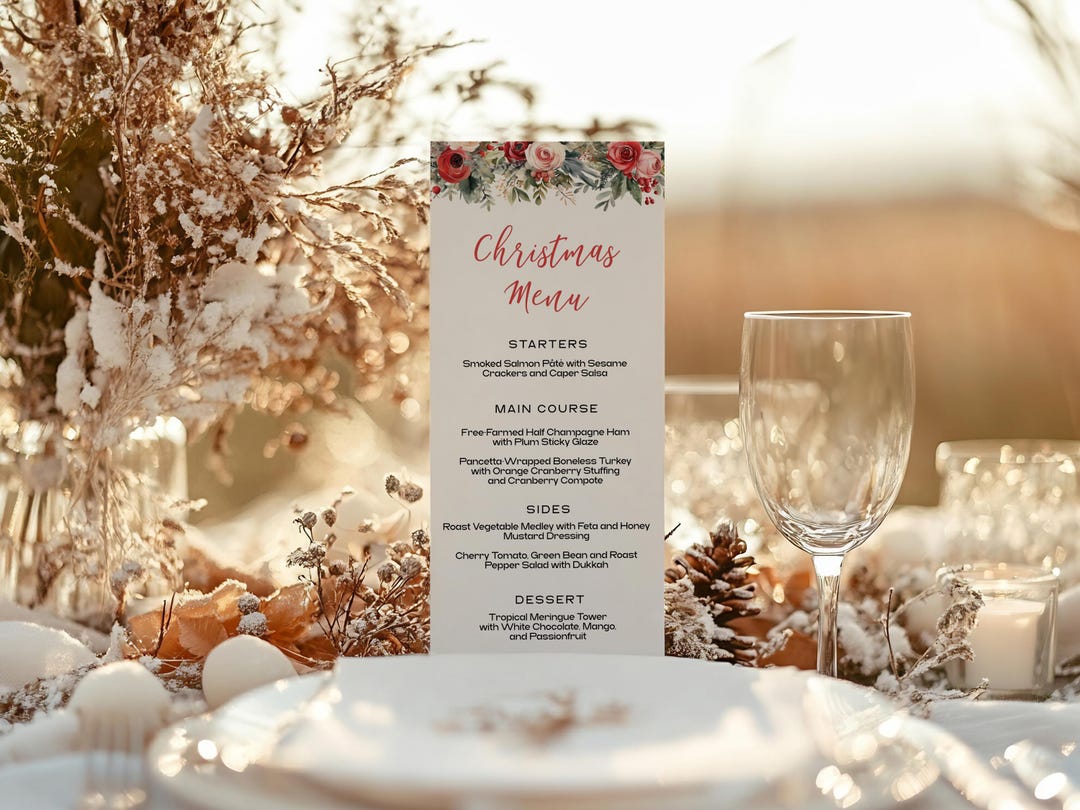 Editable Mid Winter Christmas Menu, Red Floral Menu, Printable ...