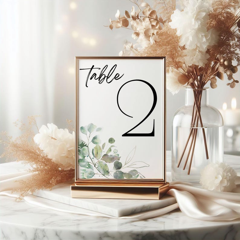 Eucalyptus Wedding Table Numbers: Greenery Reception Decor (canva ...